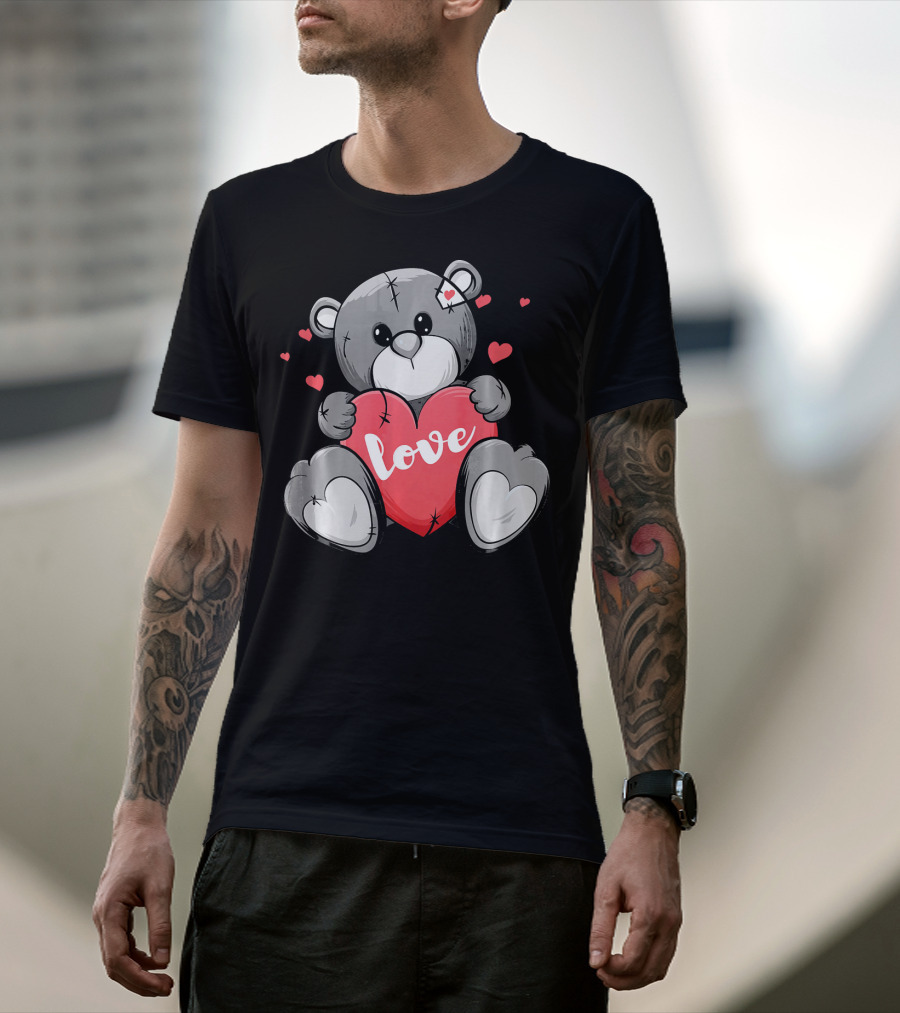 Valentine's Day Cute Bear With Heart And Love Text T-Shirt
