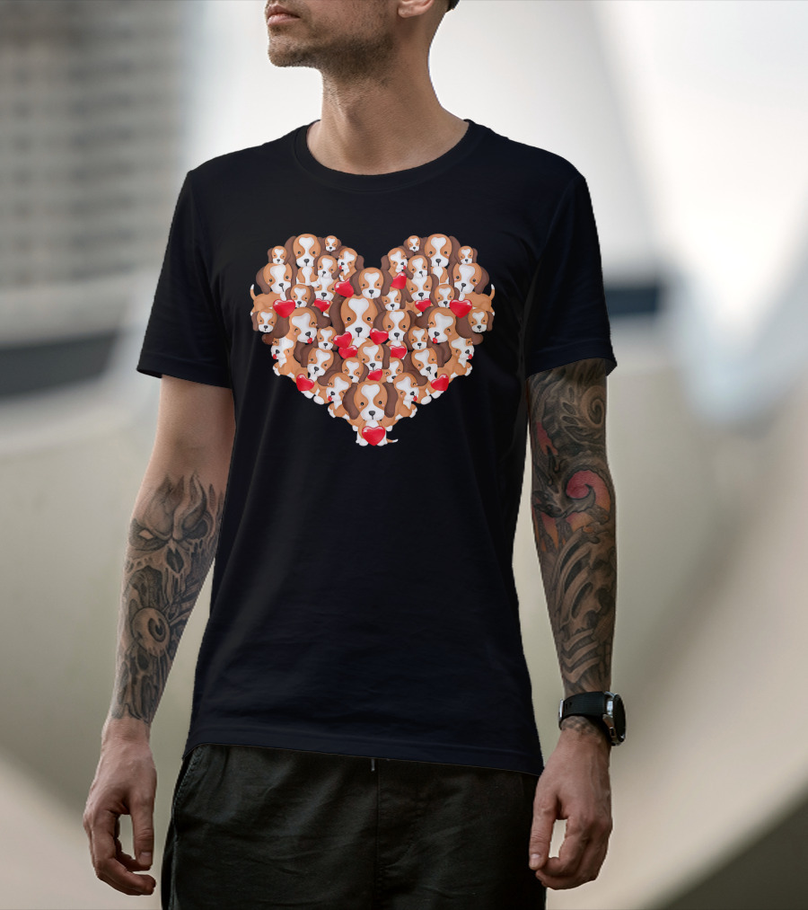 Beagle Puppies In Heart Shape For Valentine's Day T-Shirt