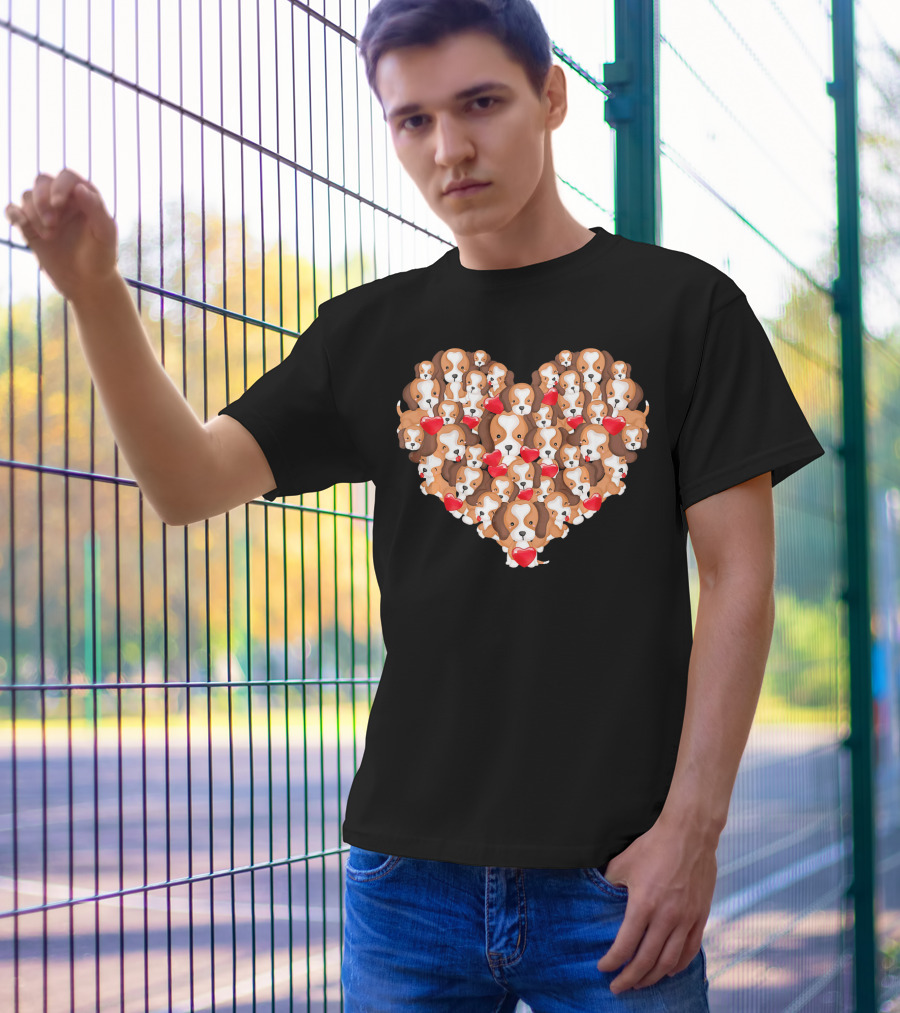 Beagle Puppies In Heart Shape For Valentine's Day T-Shirt