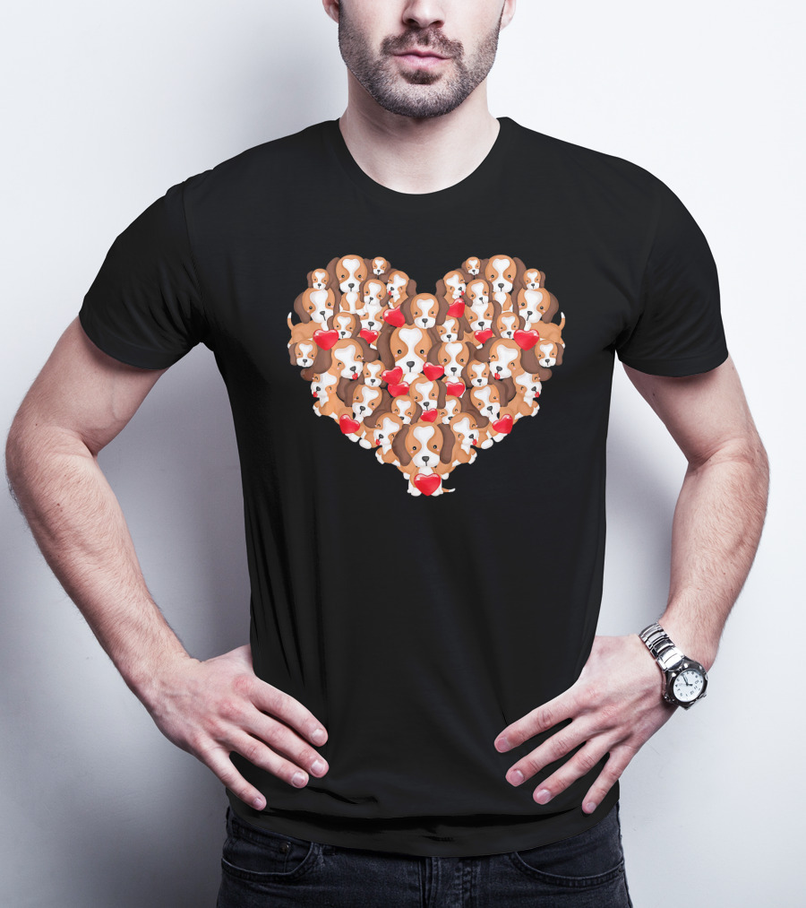 Beagle Puppies In Heart Shape For Valentine's Day T-Shirt