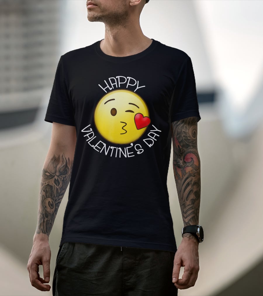 Happy Valentine's Day Cute Blow Kiss Heart Emoji Wink T-Shirt