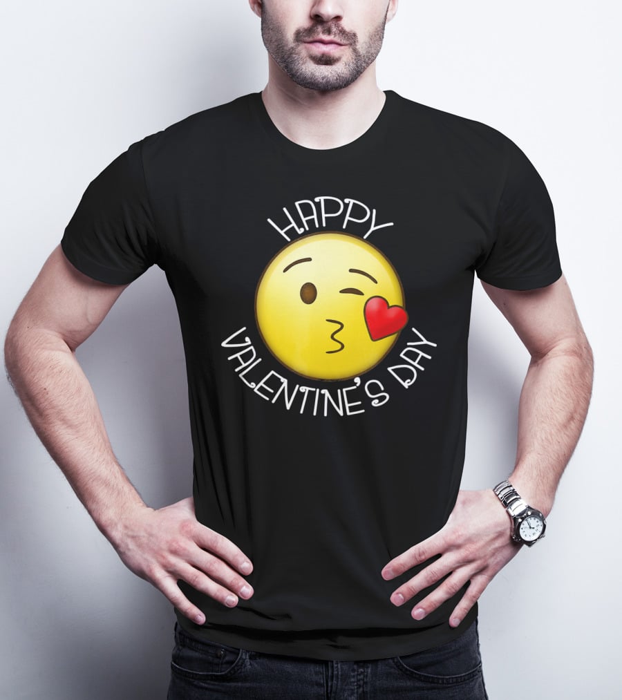 Happy Valentine's Day Cute Blow Kiss Heart Emoji Wink T-Shirt