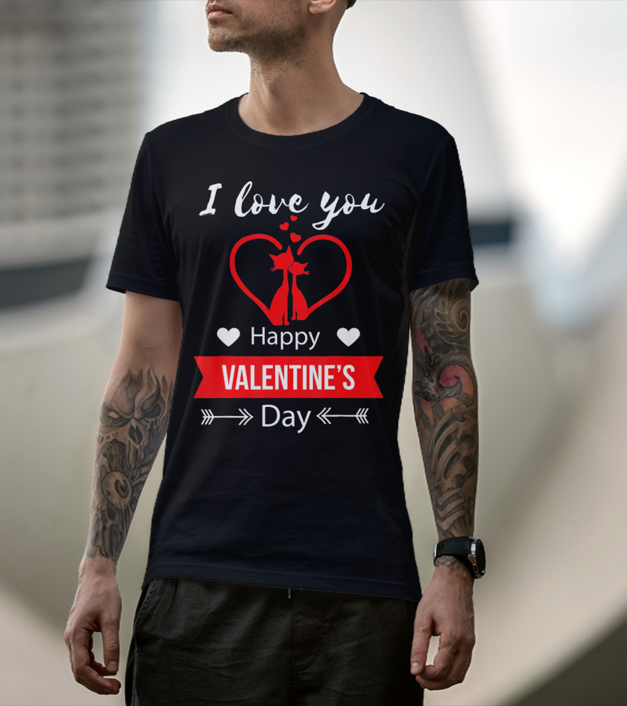 I Love You Happy Valentine's Day Cats Hearts T-Shirt