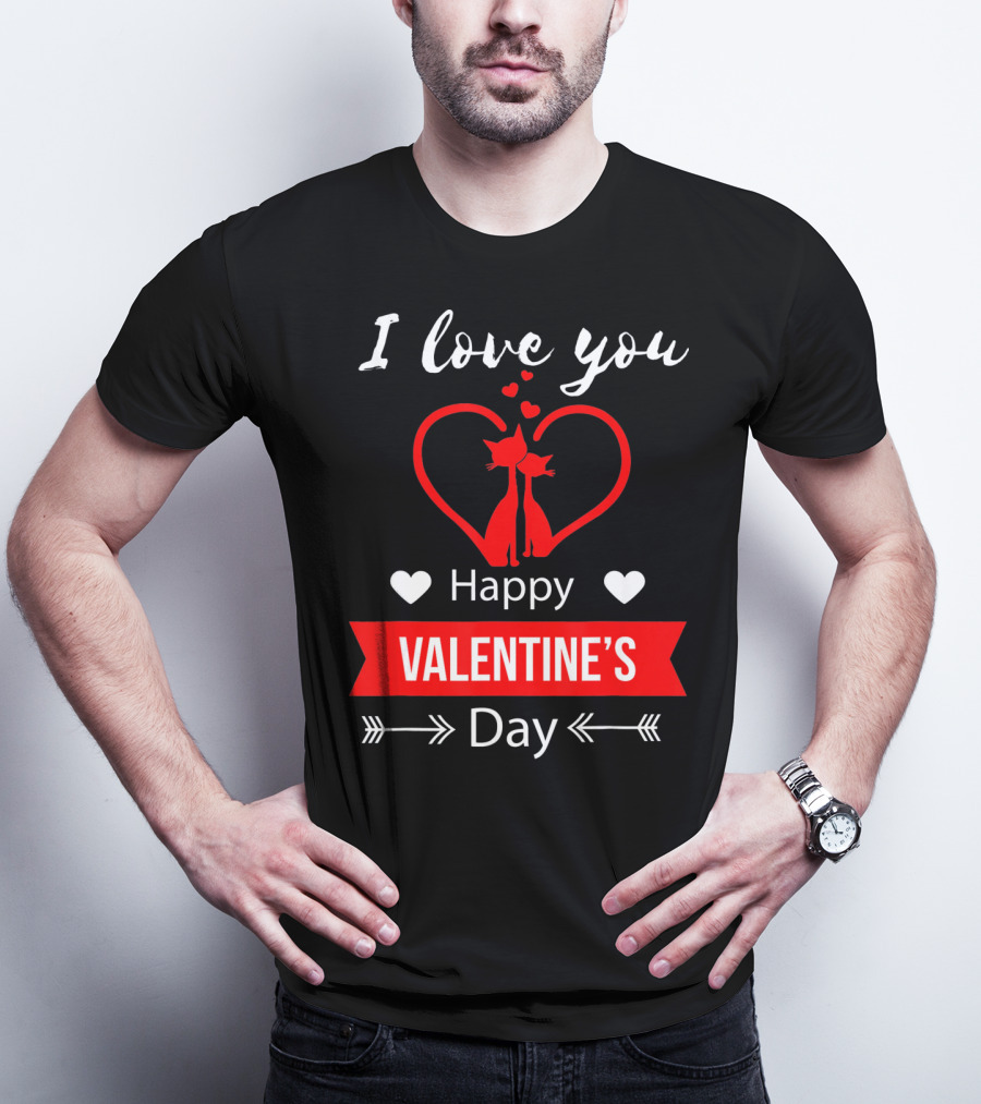 I Love You Happy Valentine's Day Cats Hearts T-Shirt