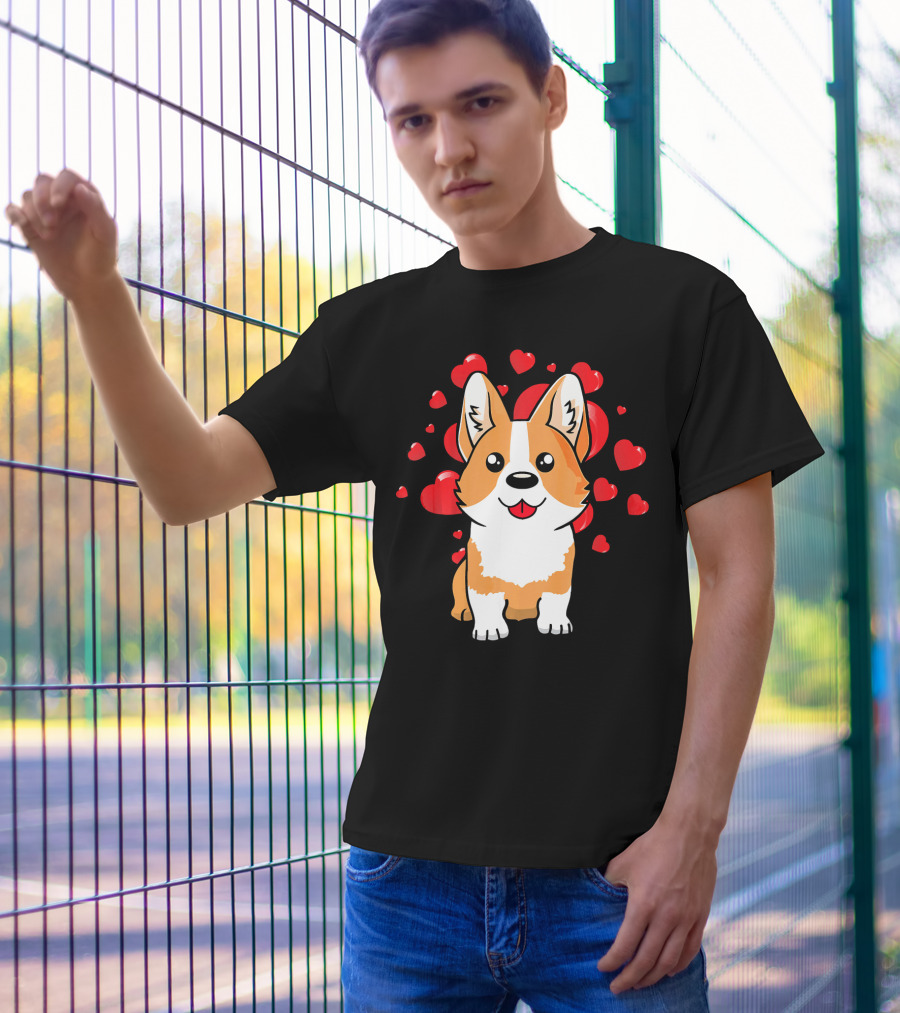 Corgi With Love Hearts Valentines Day Cute Dog T-Shirt