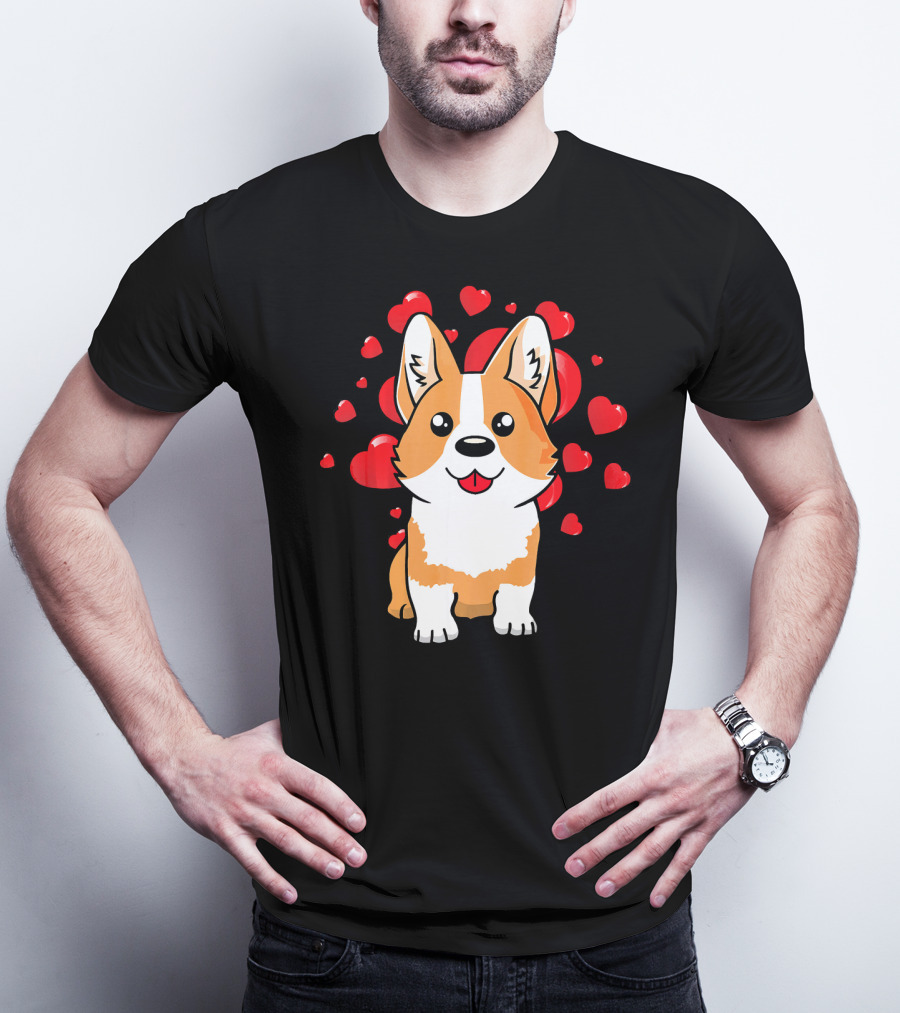 Corgi With Love Hearts Valentines Day Cute Dog T-Shirt