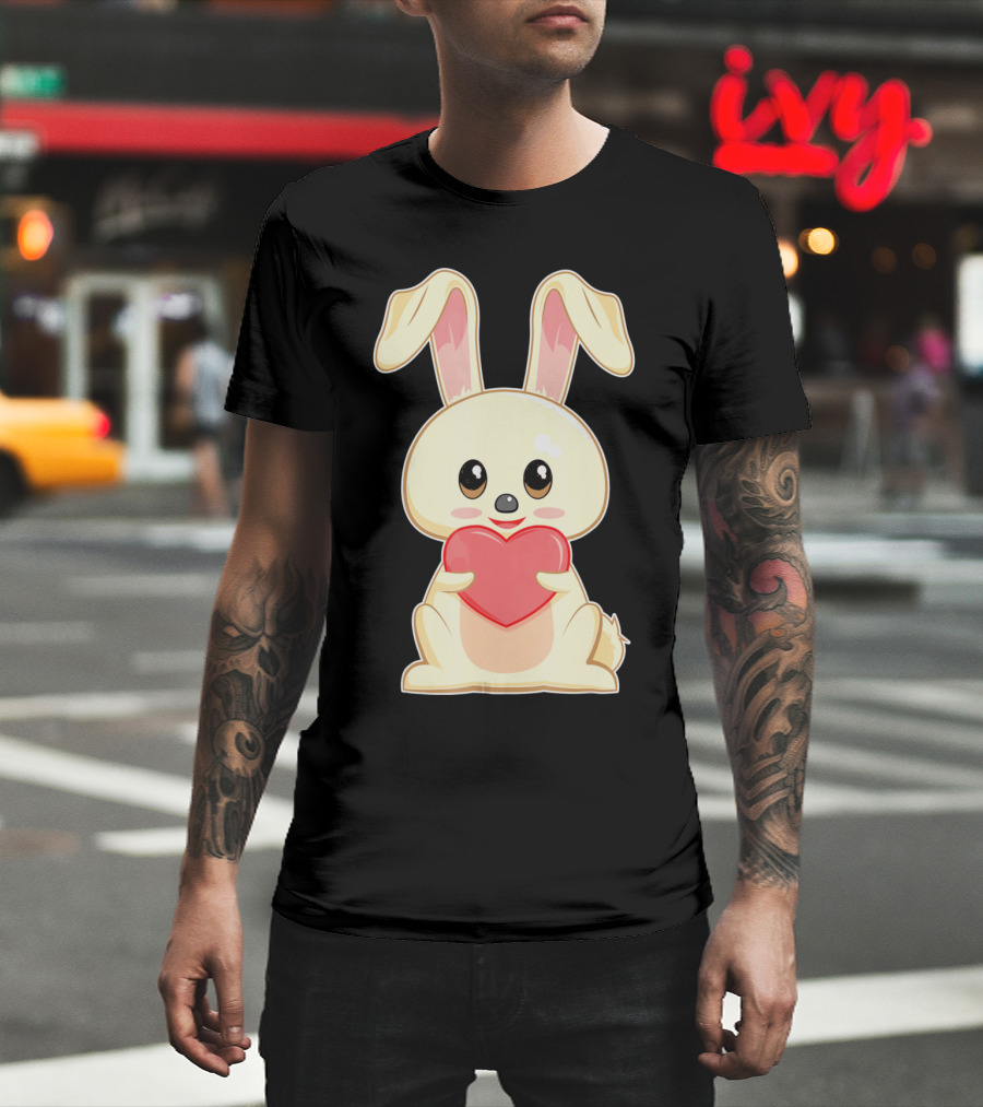 Chibi Bunny Holding Heart Valentines Cute T-Shirt