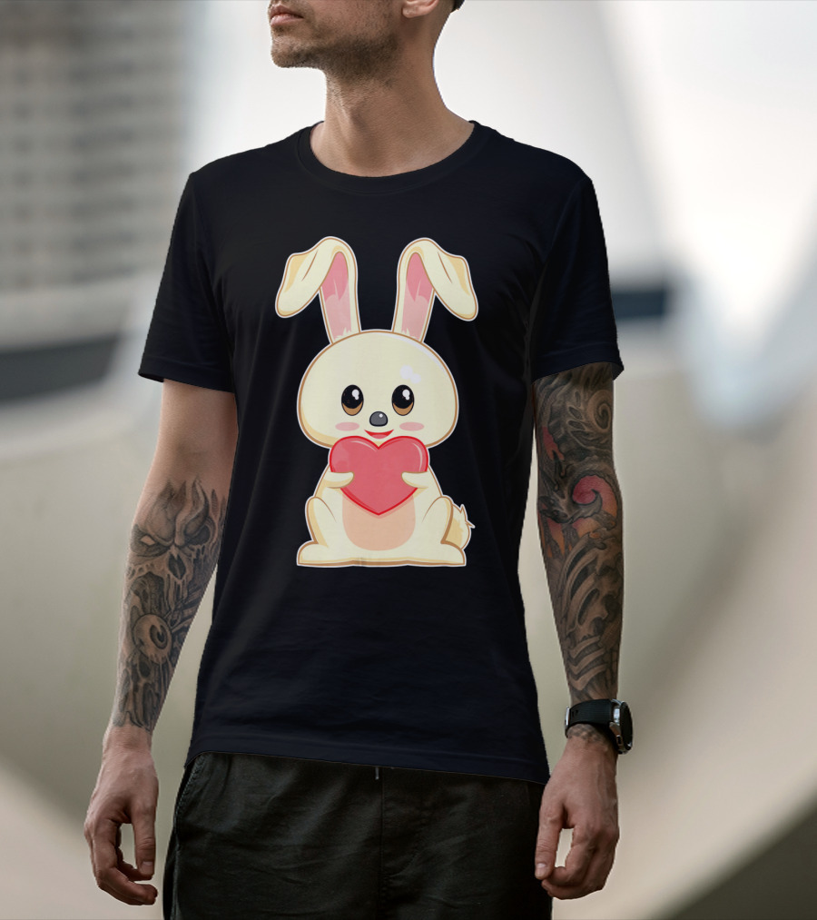 Chibi Bunny Holding Heart Valentines Cute T-Shirt
