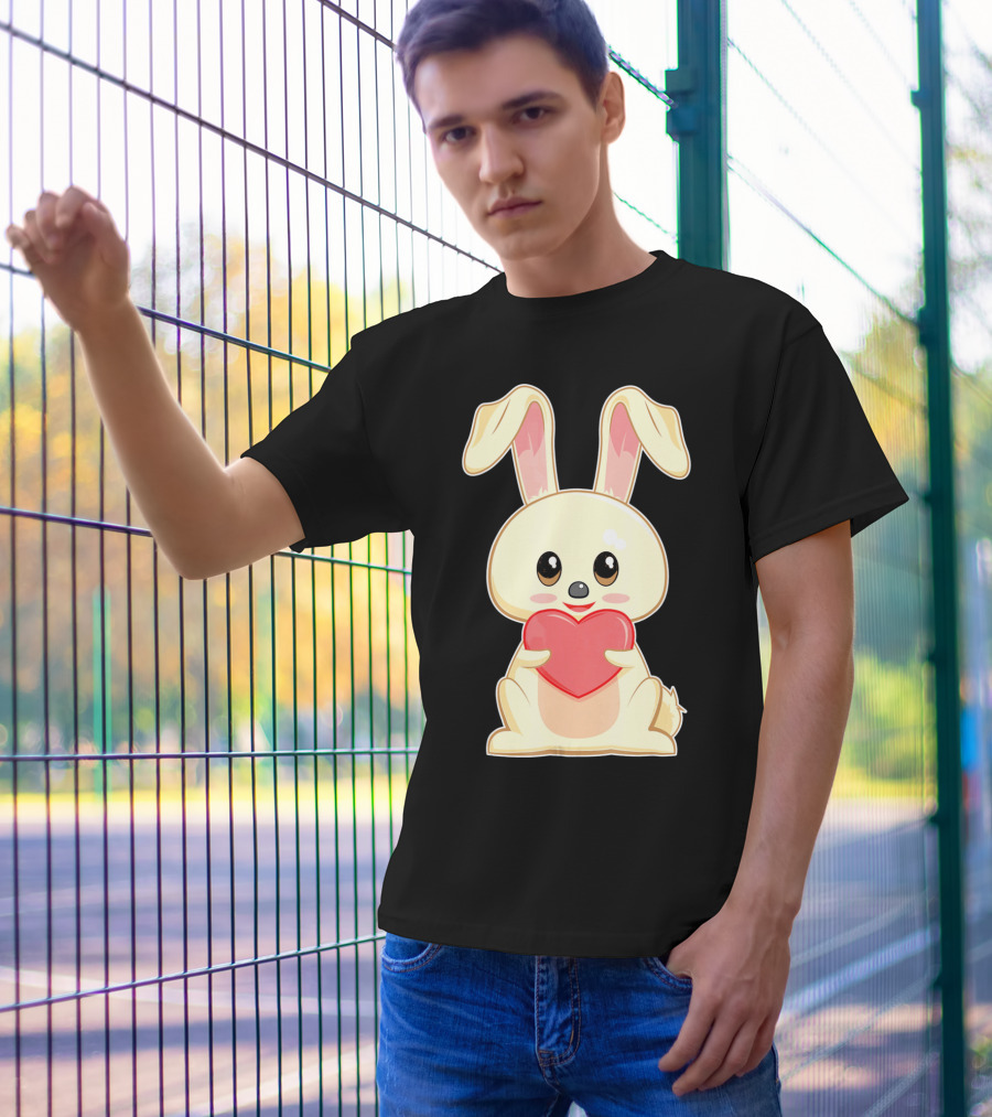 Chibi Bunny Holding Heart Valentines Cute T-Shirt