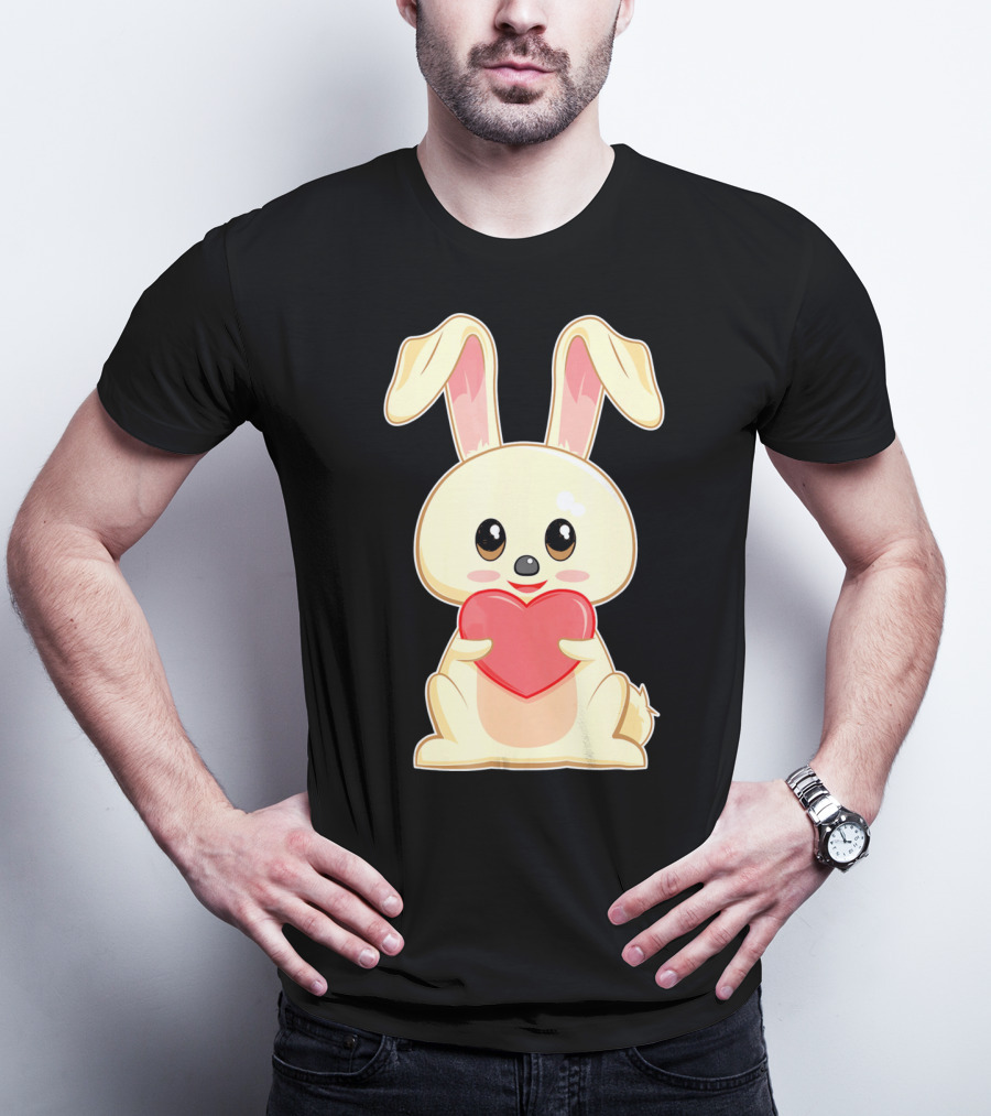 Chibi Bunny Holding Heart Valentines Cute T-Shirt