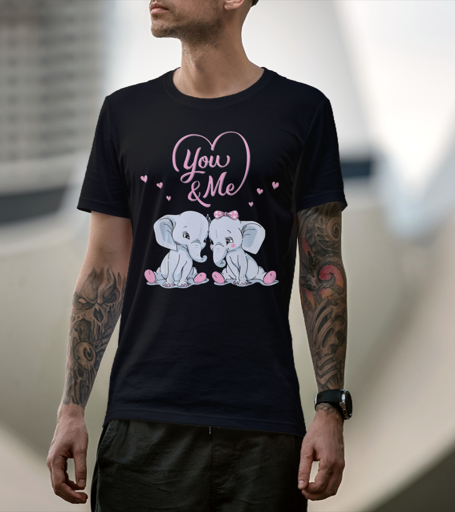 You And Me Cute Couple Elephants In Love Valentines T-Shirt