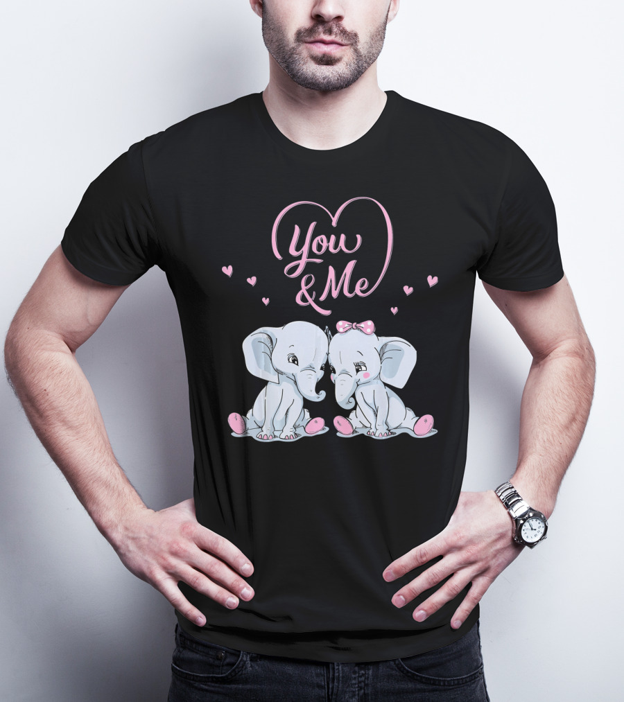 You And Me Cute Couple Elephants In Love Valentines T-Shirt