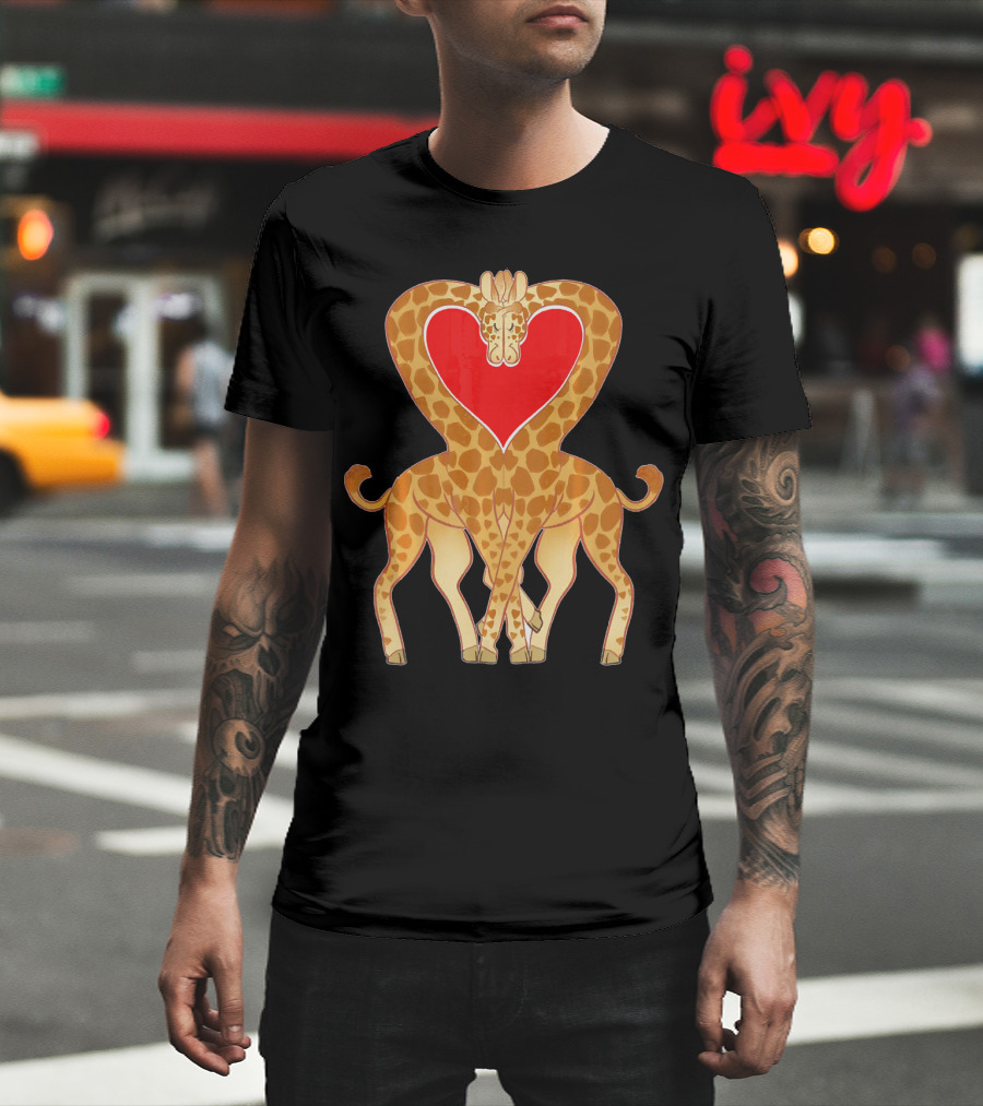 Cute Heart Giraffe Funny Valentine T-Shirt