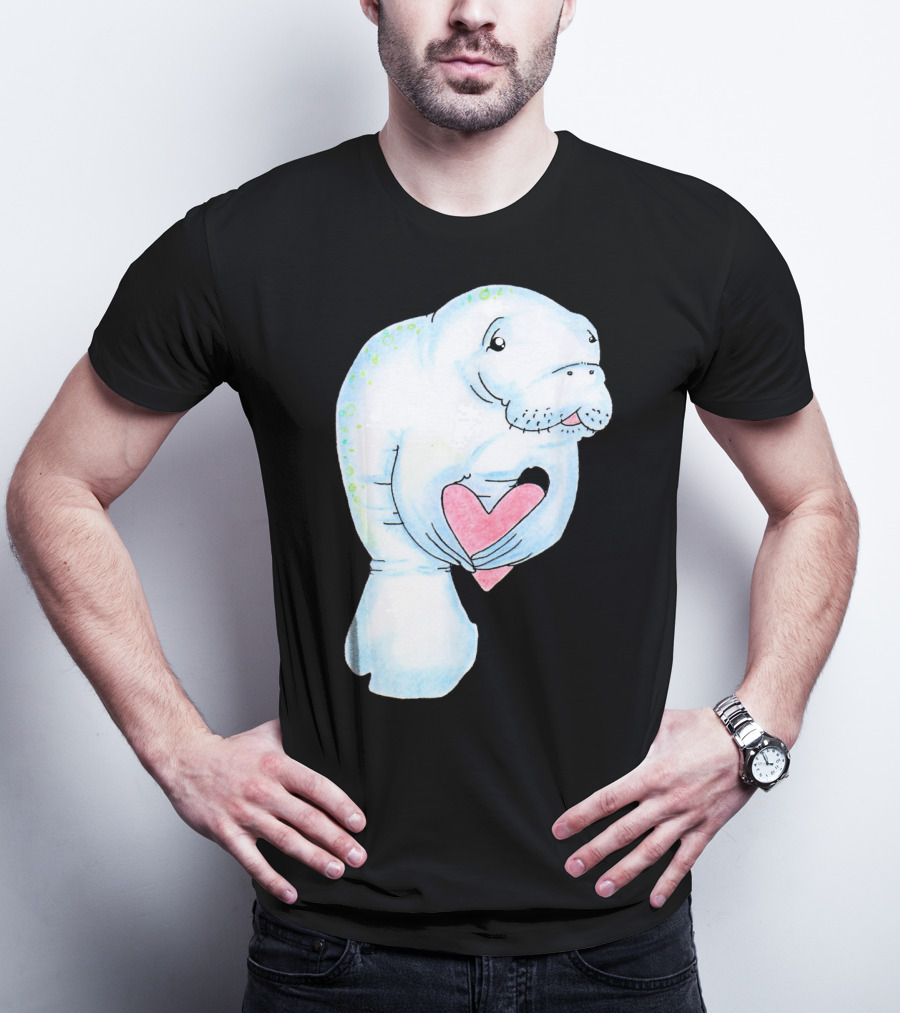 Manatee Holding Heart Valentines Day T-Shirt