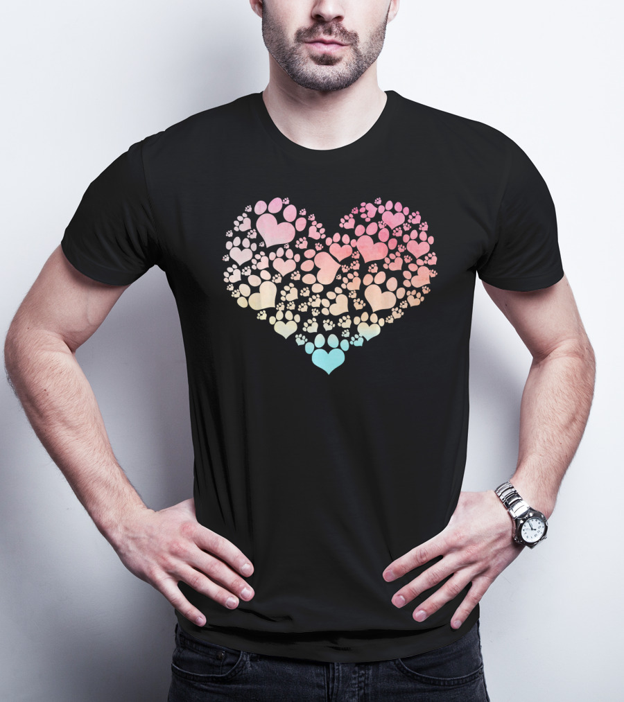 Valentine Heart Made Of Cute Dog Paw Prints T-Shirt