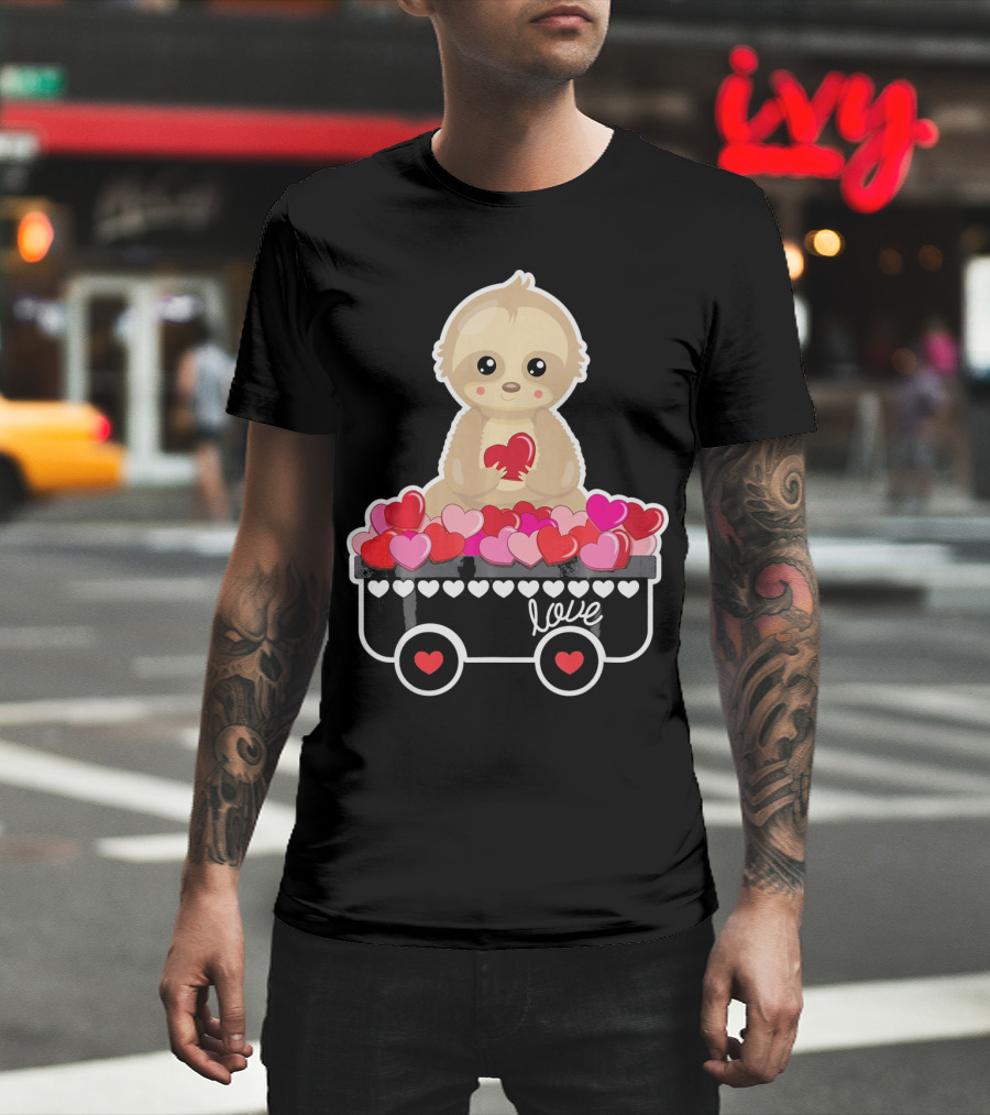 Valentine's Day Love Sloth With Heart Cart T-Shirt