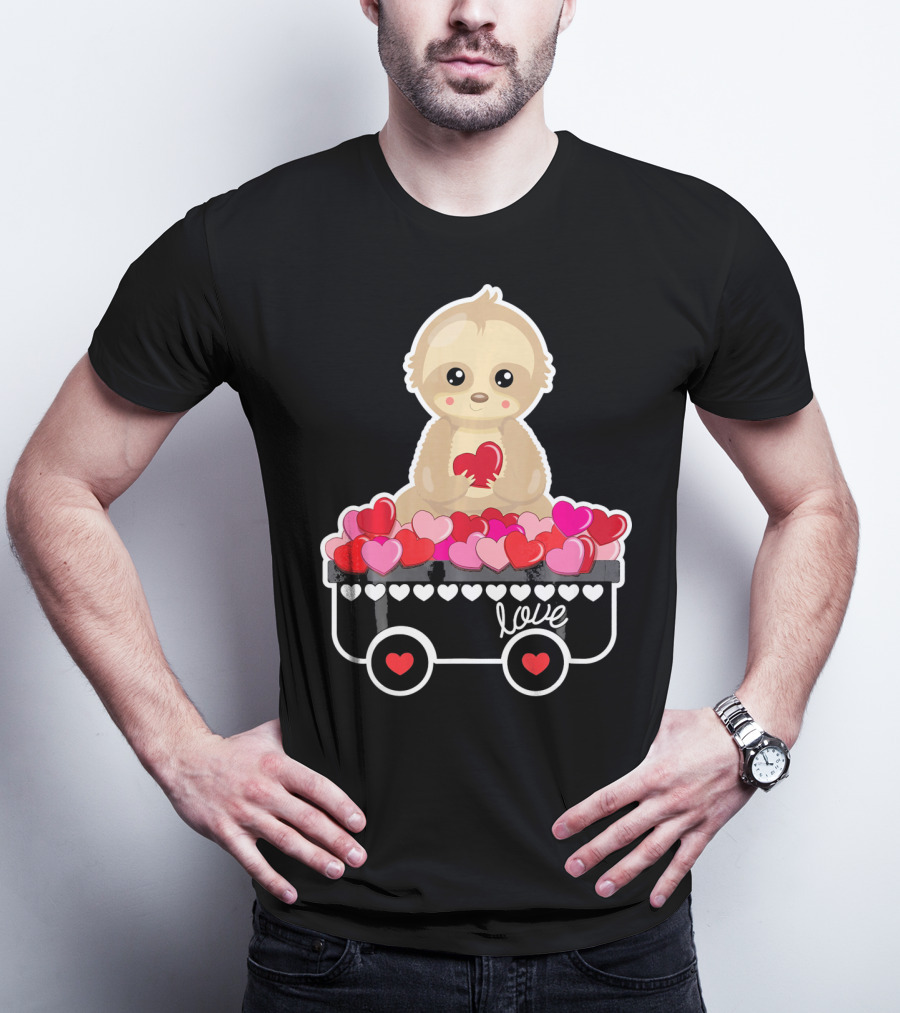 Valentine's Day Love Sloth With Heart Cart T-Shirt