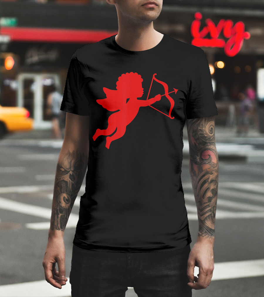 Valentine Cupid Arrow Silhouette In Red T-Shirt