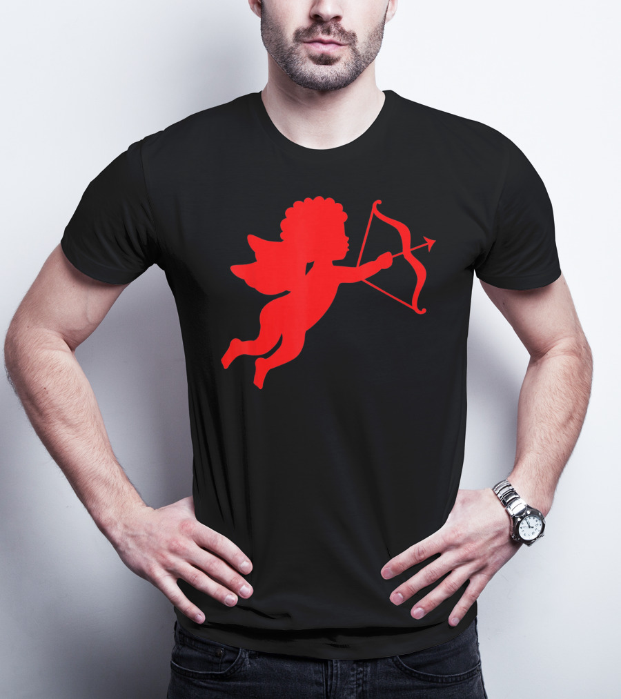 Valentine Cupid Arrow Silhouette In Red T-Shirt