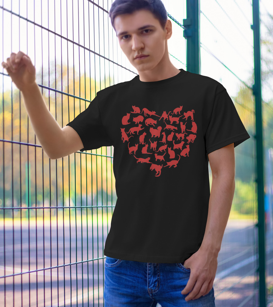 Cute Valentines Day Cats In A Heart Shape T-Shirt