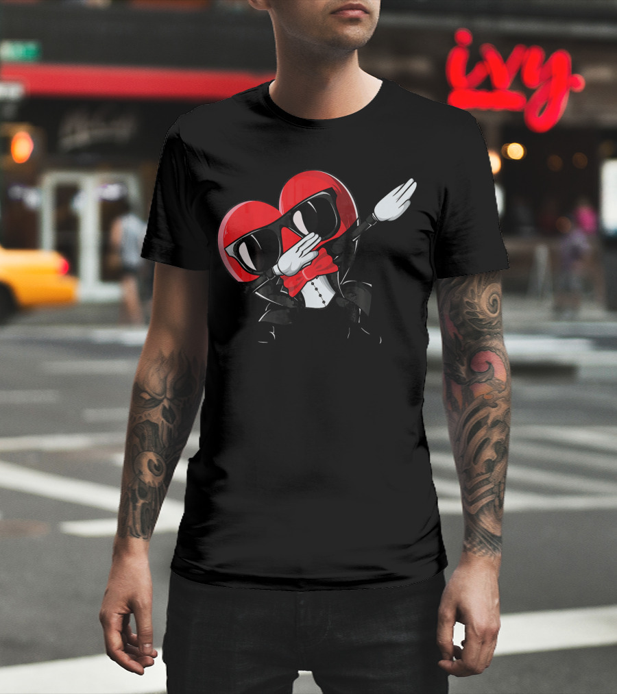 Valentines Day Heart Character Dabbing With Sunglasses And Bow Tie For T-Shirt