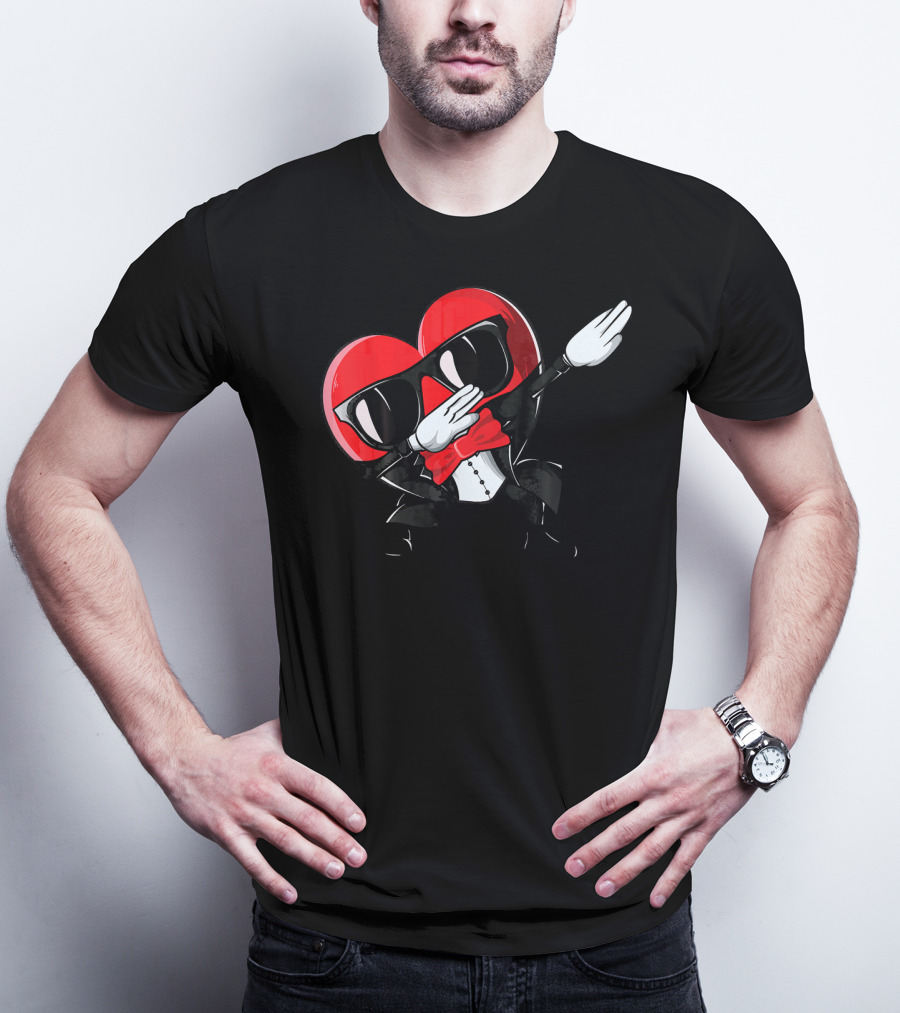 Valentines Day Heart Character Dabbing With Sunglasses And Bow Tie For T-Shirt
