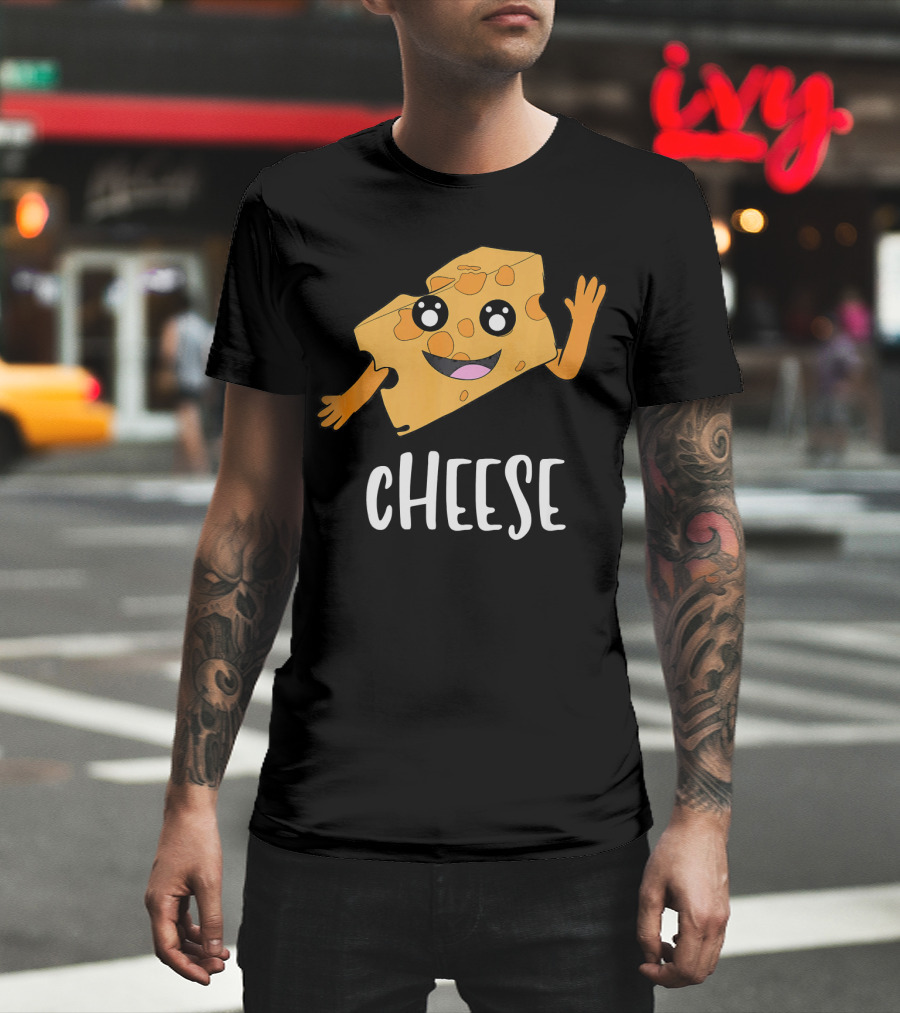 CHEESE Smiling Cartoon Cheese With Happy Face And Waving Arms T-Shirt
