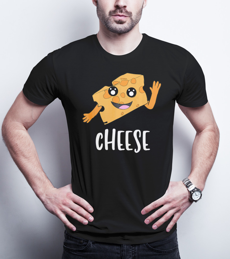 CHEESE Smiling Cartoon Cheese With Happy Face And Waving Arms T-Shirt
