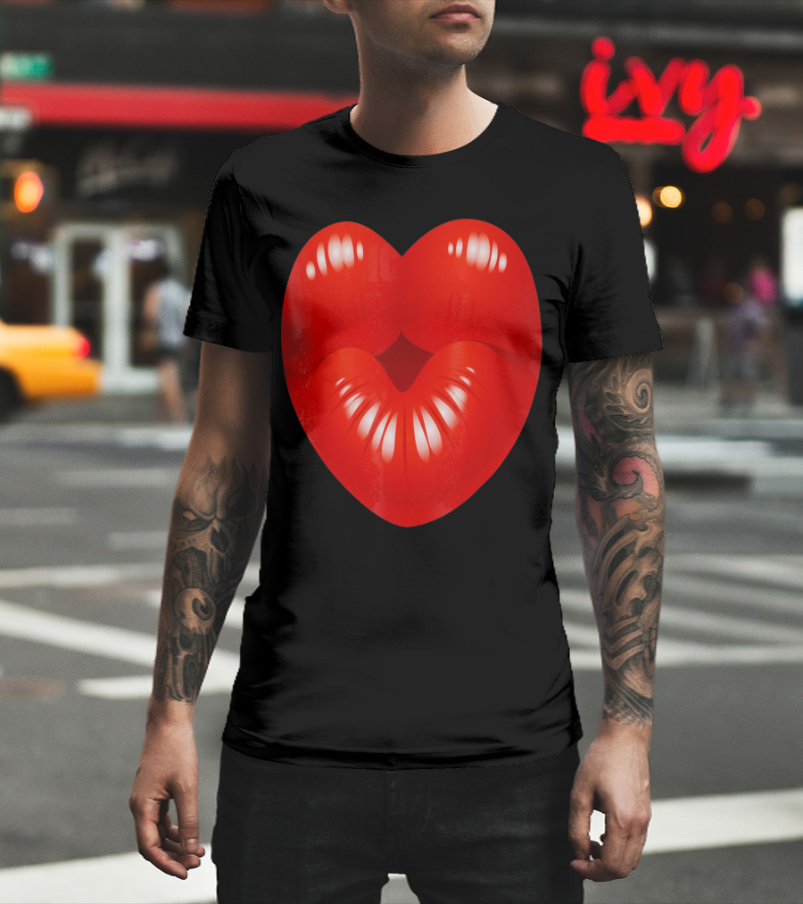 Red Lips Heart Kiss Kisses Valentine T-Shirt