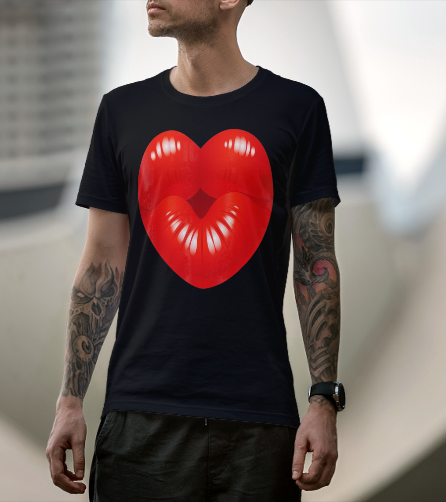 Red Lips Heart Kiss Kisses Valentine T-Shirt