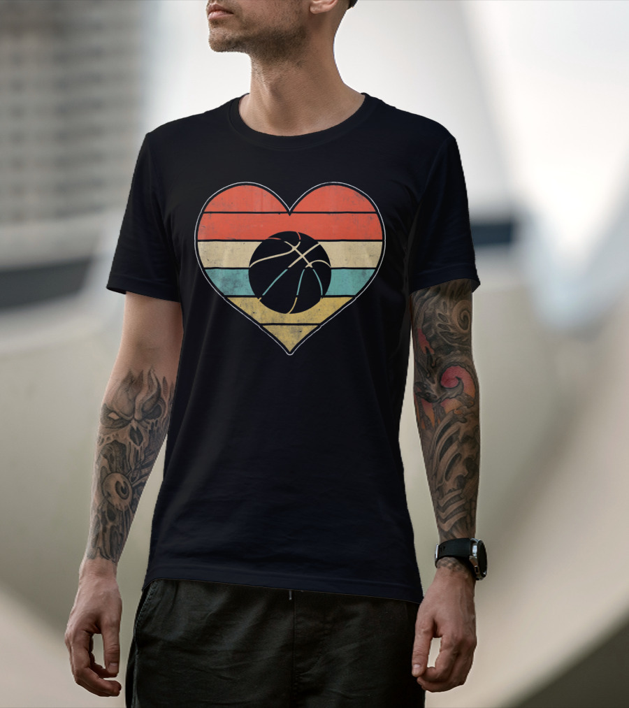 Retro Vintage Striped Heart Basketball Valentine T-Shirt