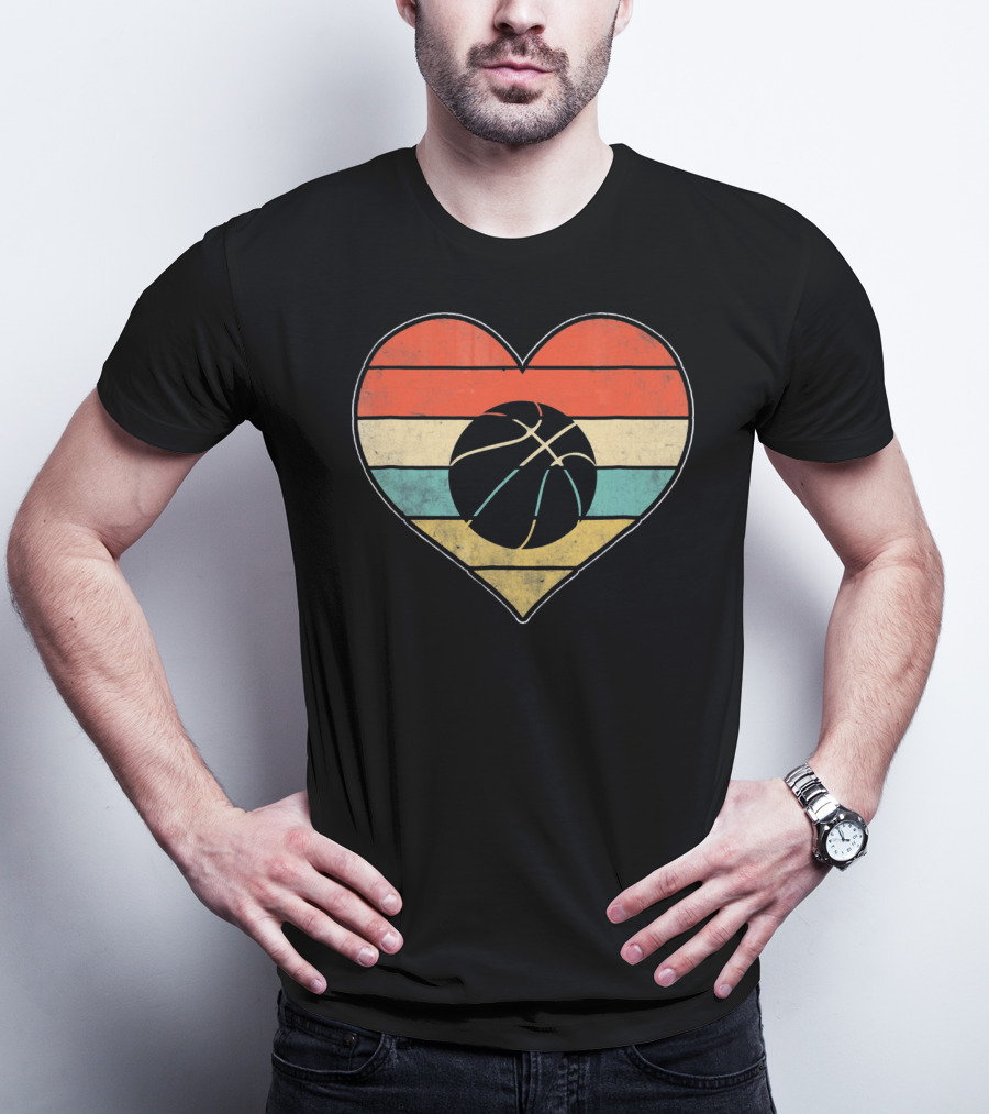 Retro Vintage Striped Heart Basketball Valentine T-Shirt