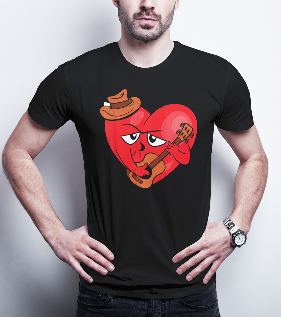 Heart Playing Guitar With Cowboy Hat Valentine's Day T-Shirt