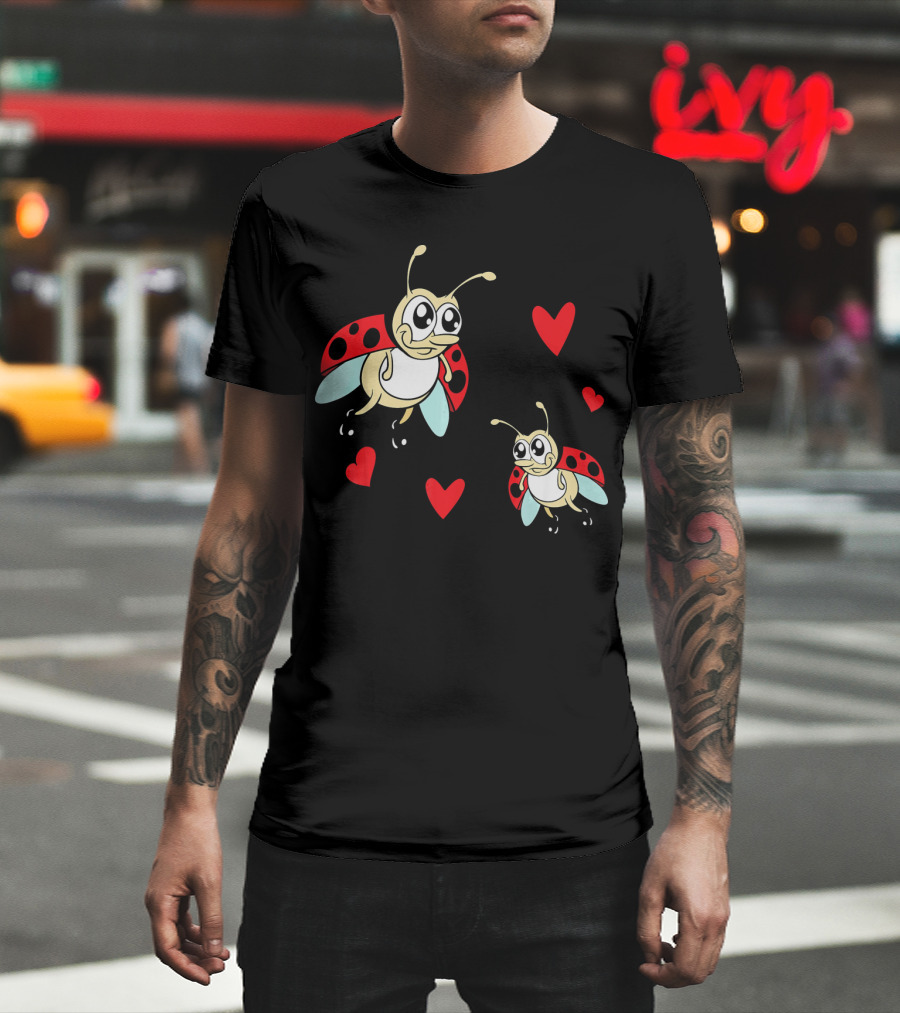 Romantic Valentine's Day Ladybug Couple With Hearts T-Shirt