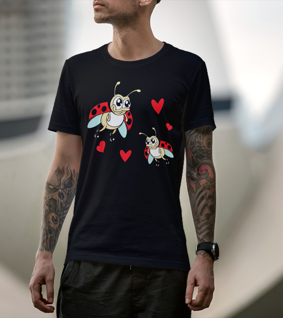 Romantic Valentine's Day Ladybug Couple With Hearts T-Shirt