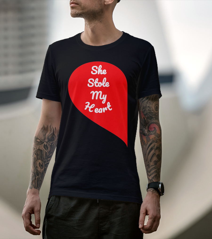 She Stole My Heart Valentine's Day Red Heart Drop Shaped T-Shirt