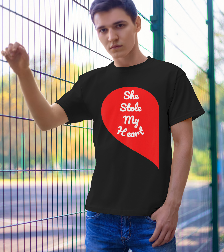 She Stole My Heart Valentine's Day Red Heart Drop Shaped T-Shirt