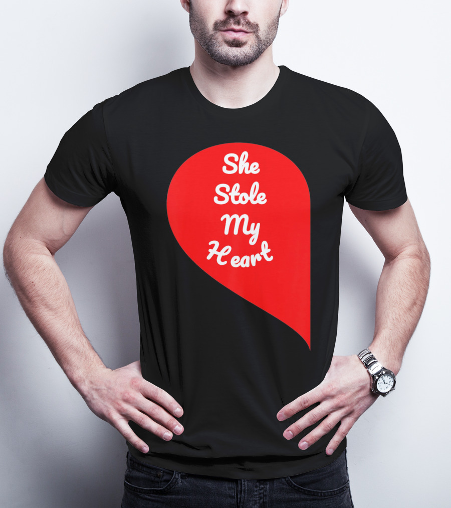 She Stole My Heart Valentine's Day Red Heart Drop Shaped T-Shirt