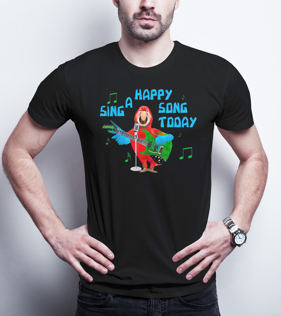 Sing A Happy Song Today Parrot With Guitar And Microphone T-Shirt