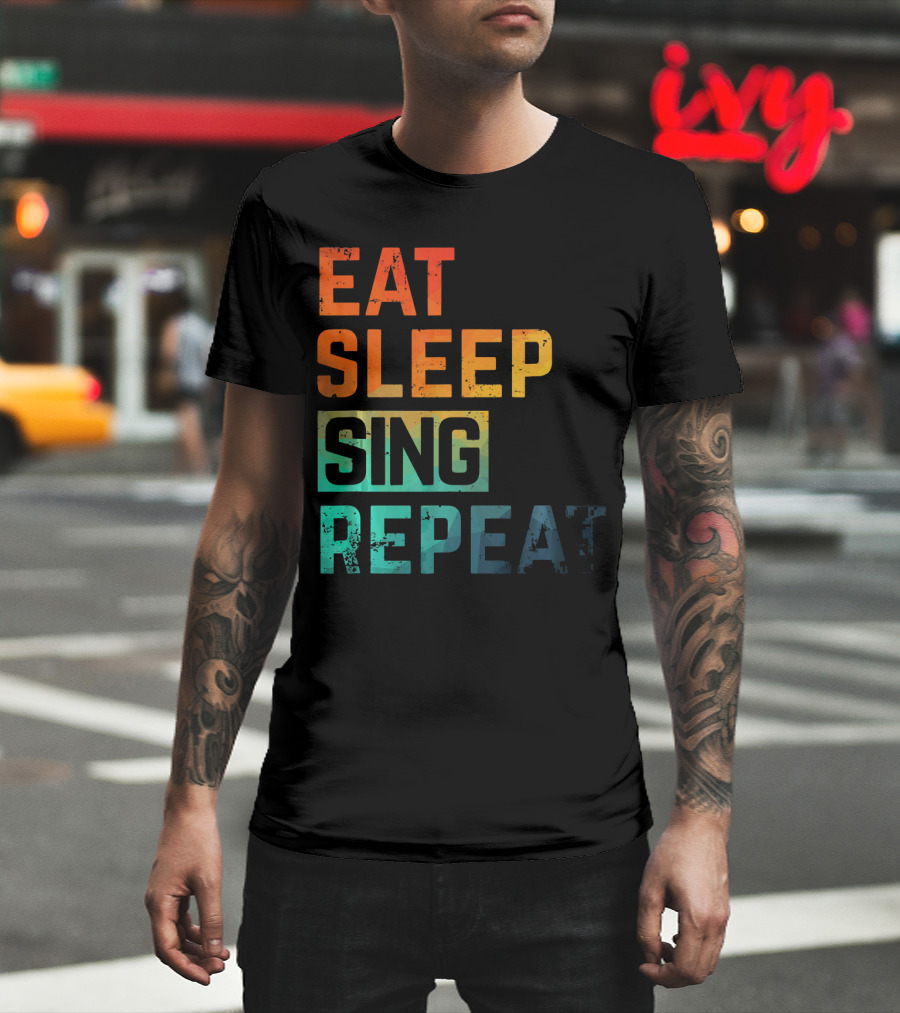 Eat Sleep Sing Repeat Watercolor Block Letters T-Shirt