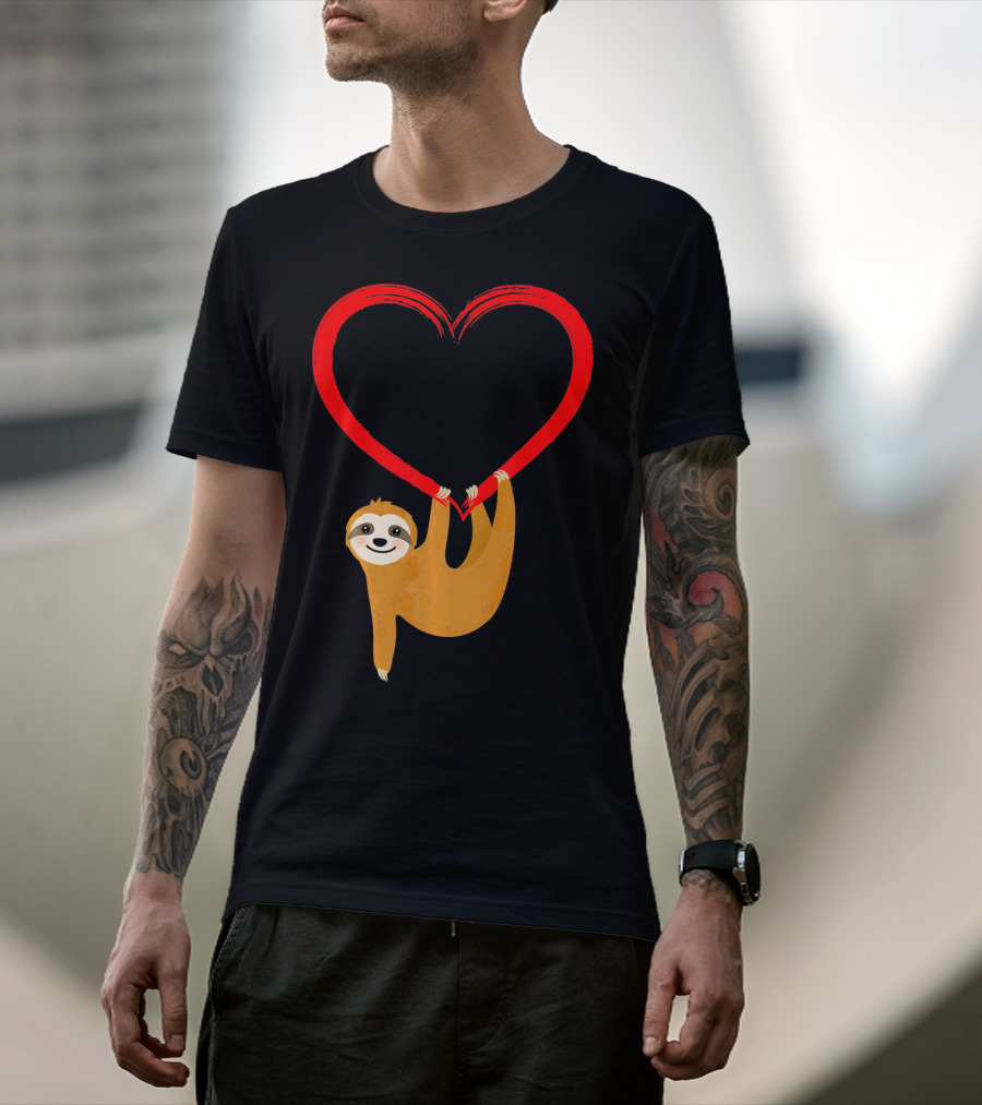 Valentines Day Sloth Hanging On Heart T-Shirt