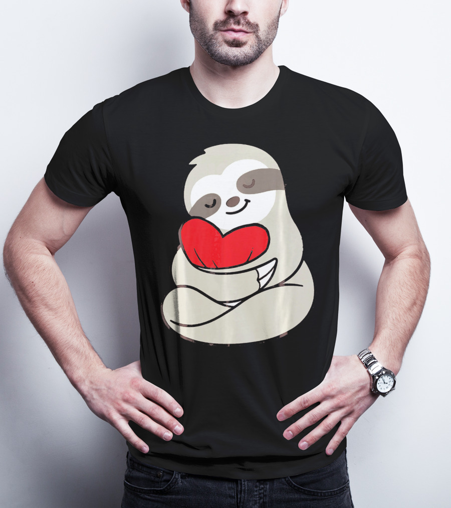 Sloth Hugging Heart Love Valentines T-Shirt