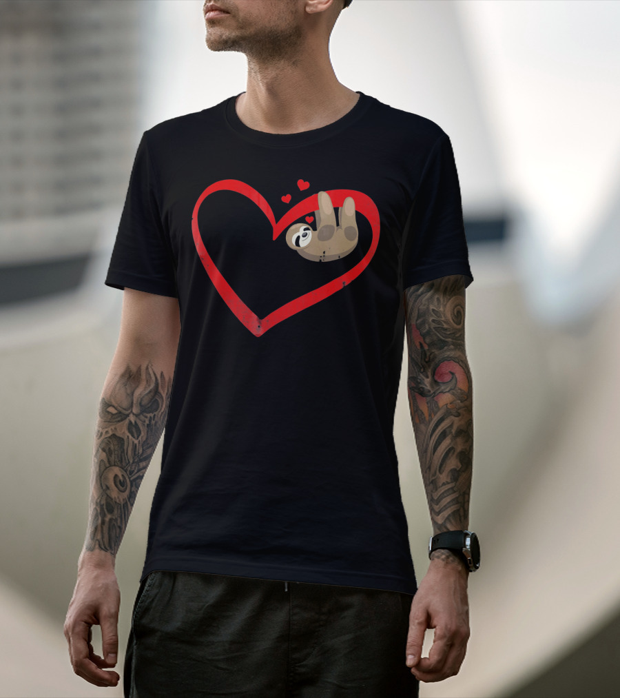 Sloth Heart Lazy Napping Cute Vale T-Shirt
