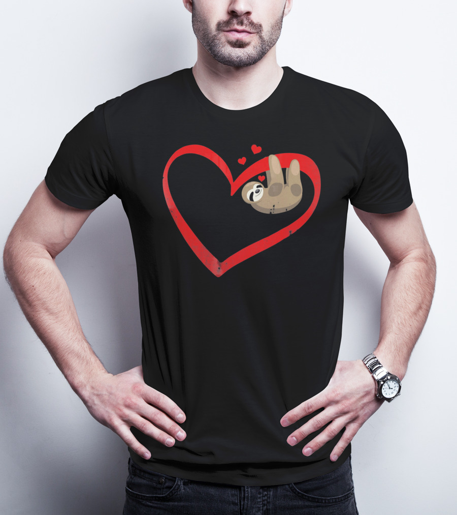 Sloth Heart Lazy Napping Cute Vale T-Shirt