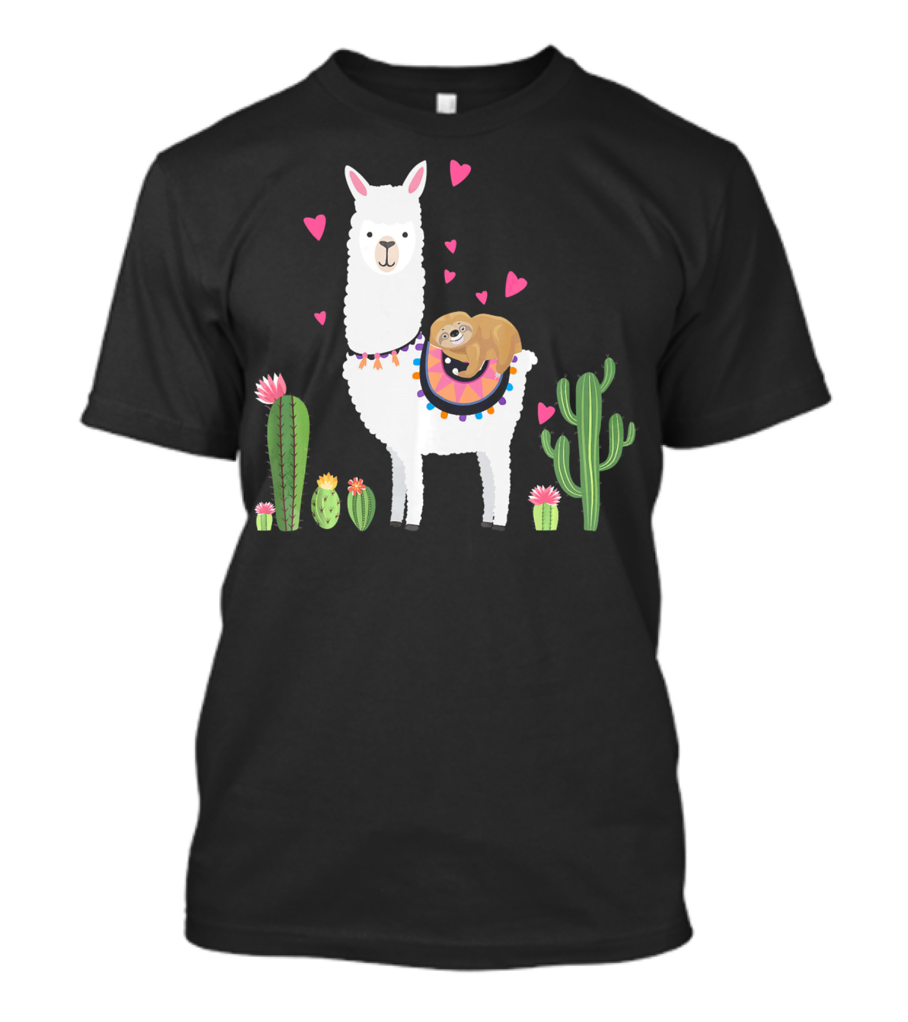 Sloth Riding Llama Heart Cactus Funny Va T-Shirt