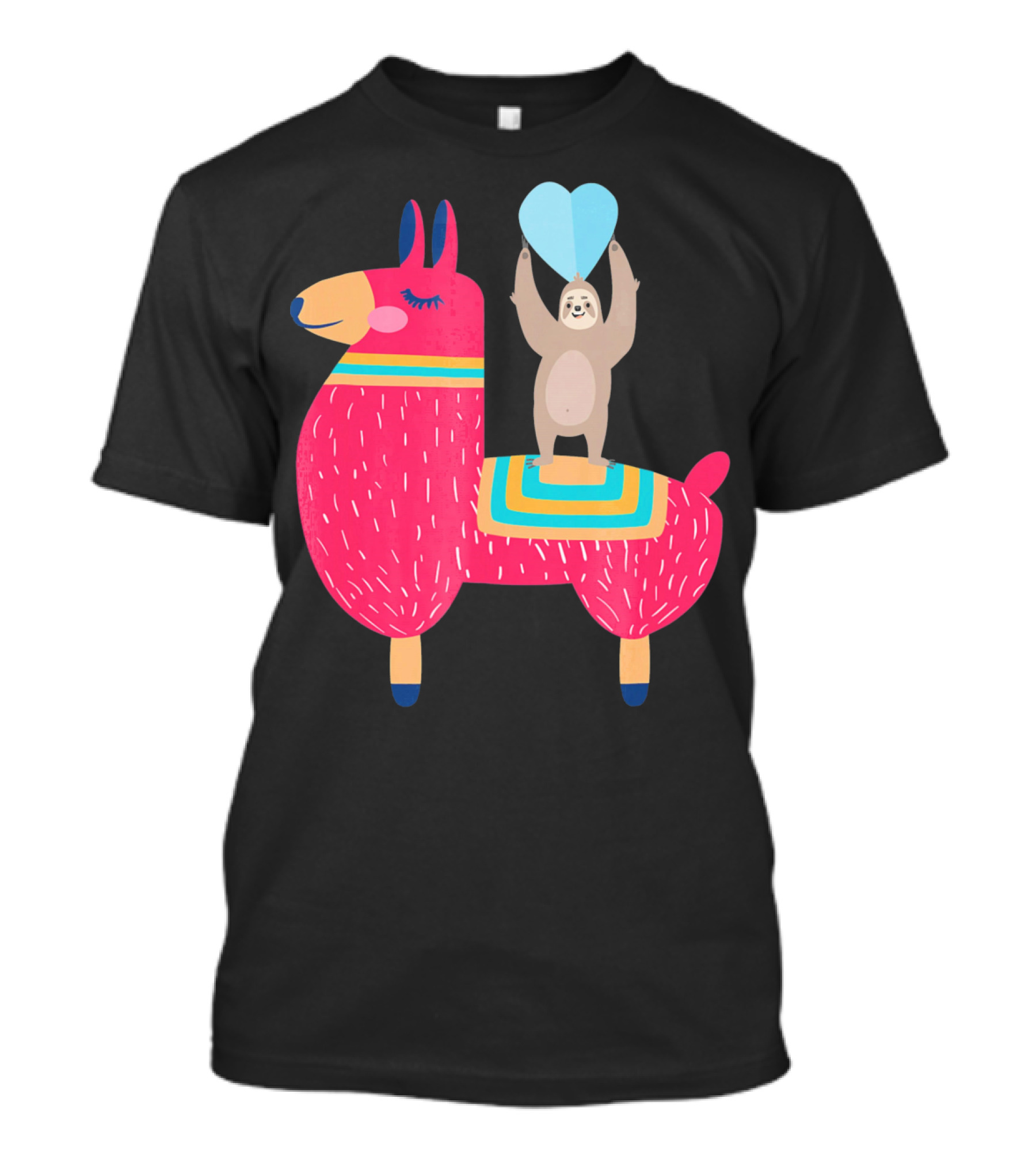 Sloth Riding Llama With Heart Balloon T-Shirt