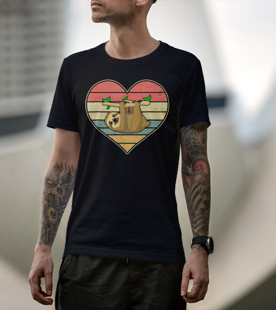 Vintage Sloth Hanging In Striped Heart For Val T-Shirt