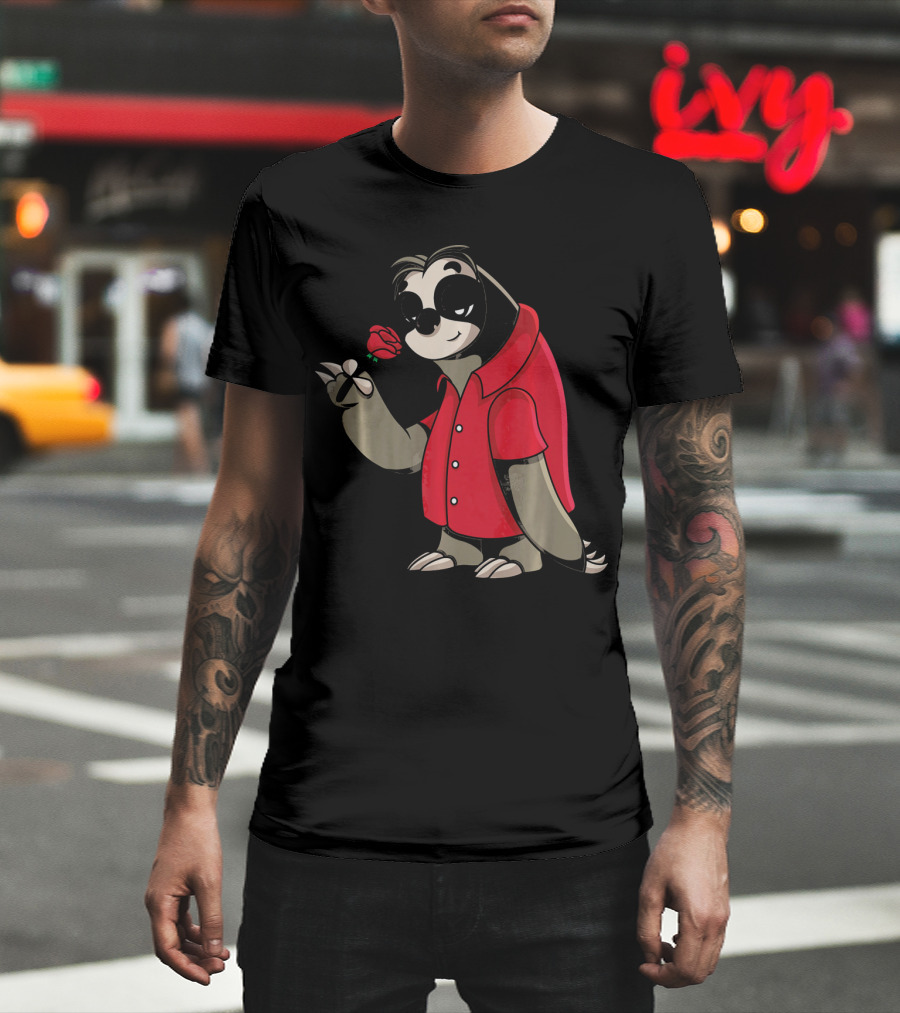 Romantic Sloth Valentine With Red Rose T-Shirt