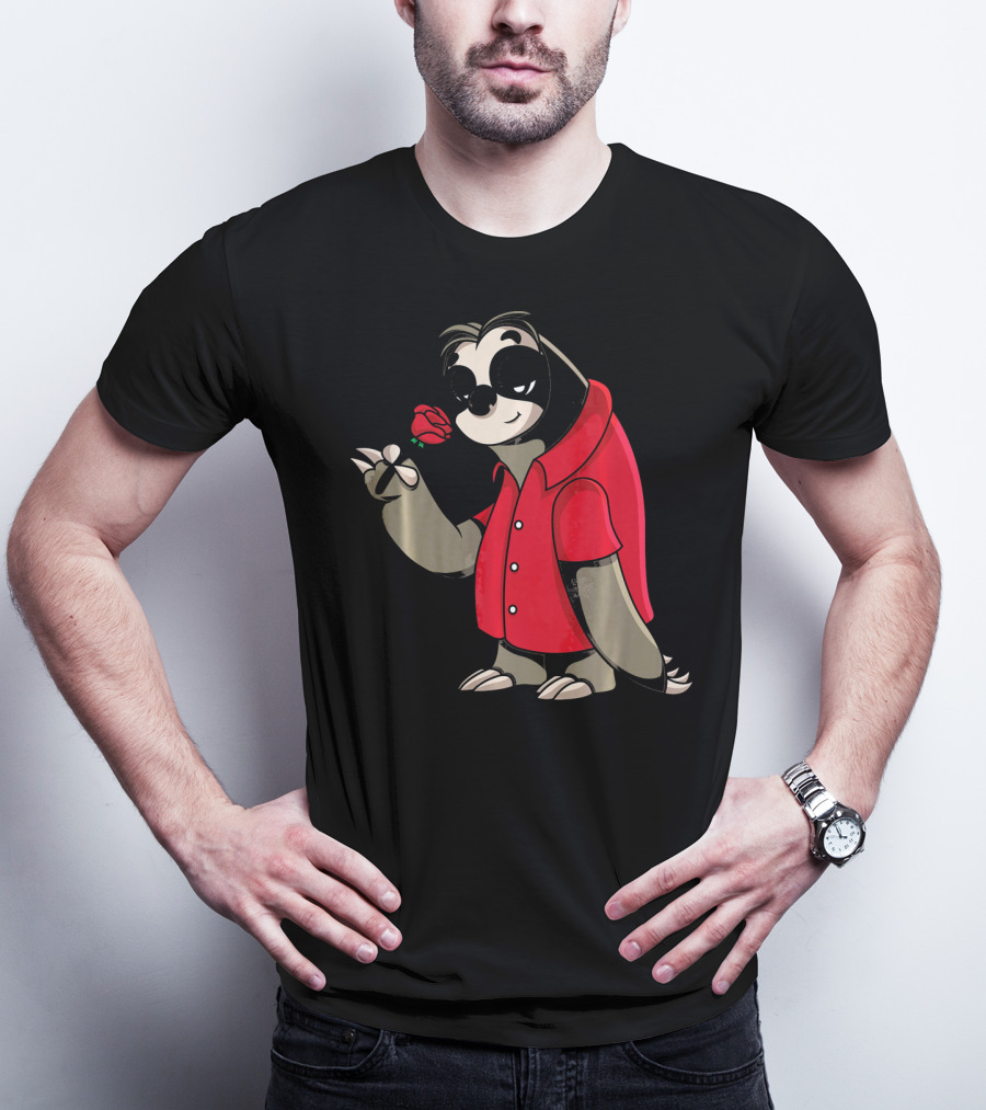Romantic Sloth Valentine With Red Rose T-Shirt
