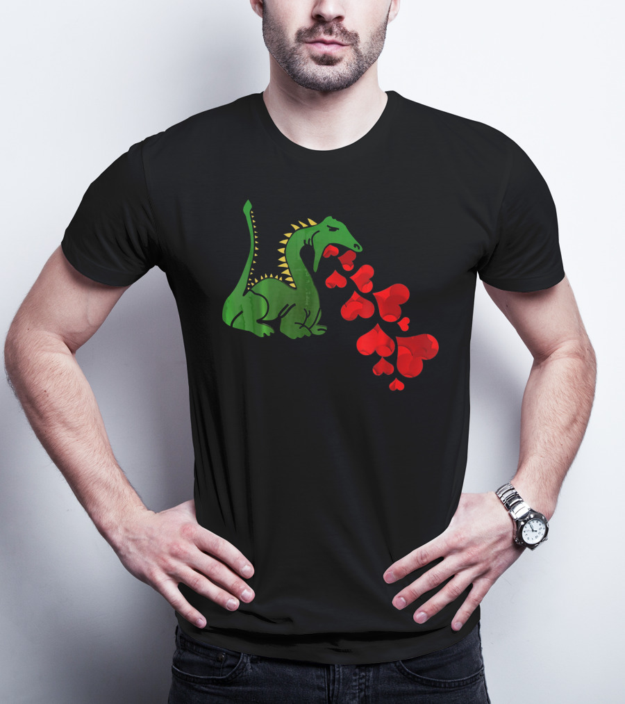 T Rex Dinosaur Valentines Day Hearts Breath T-Shirt